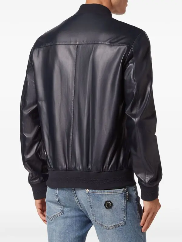 Philipp Plein Leather Bomber Jacket - Blue