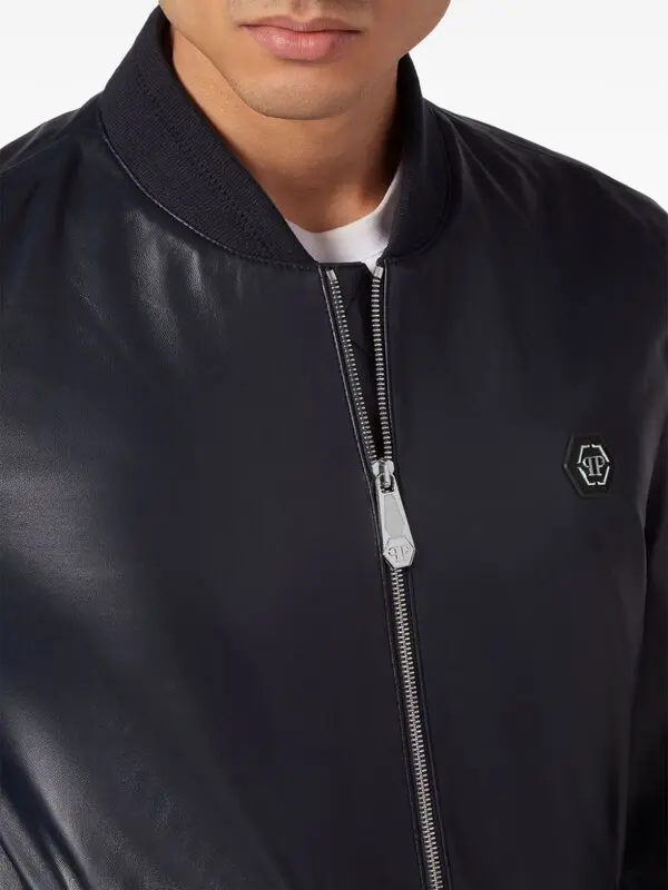 Philipp Plein Leather Bomber Jacket - Blue