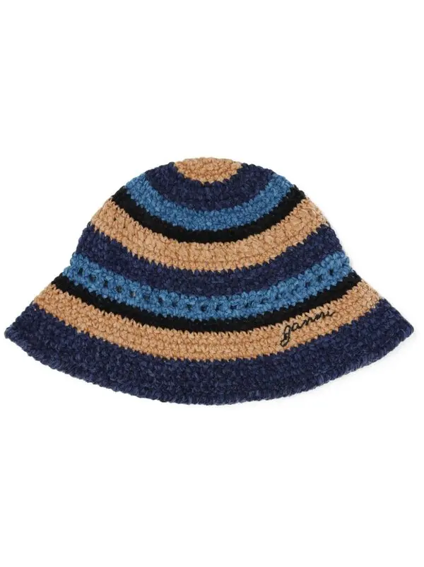 Ganni Striped Knit Bucket Hat In Blue - 64% Off | Editorialist display picture 1