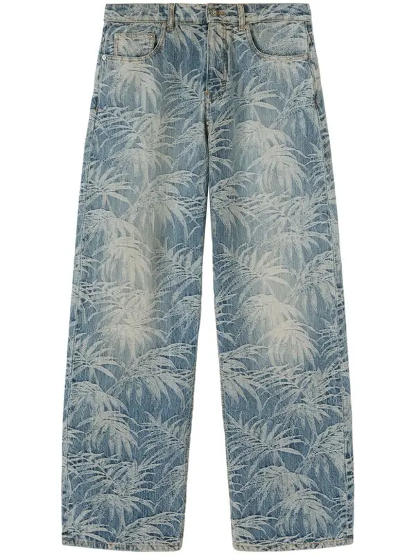 Palm Angels Palm Tree Print Loose Fit Jeans - Blue