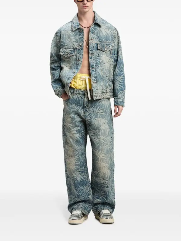 Palm Angels Palm Tree Print Loose Fit Jeans - Blue