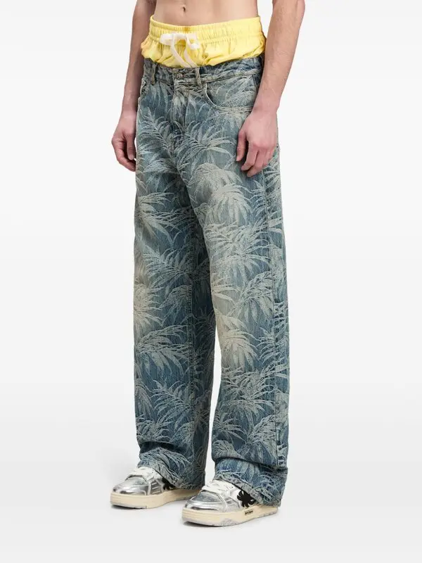 Palm Angels Palm Tree Print Loose Fit Jeans - Blue