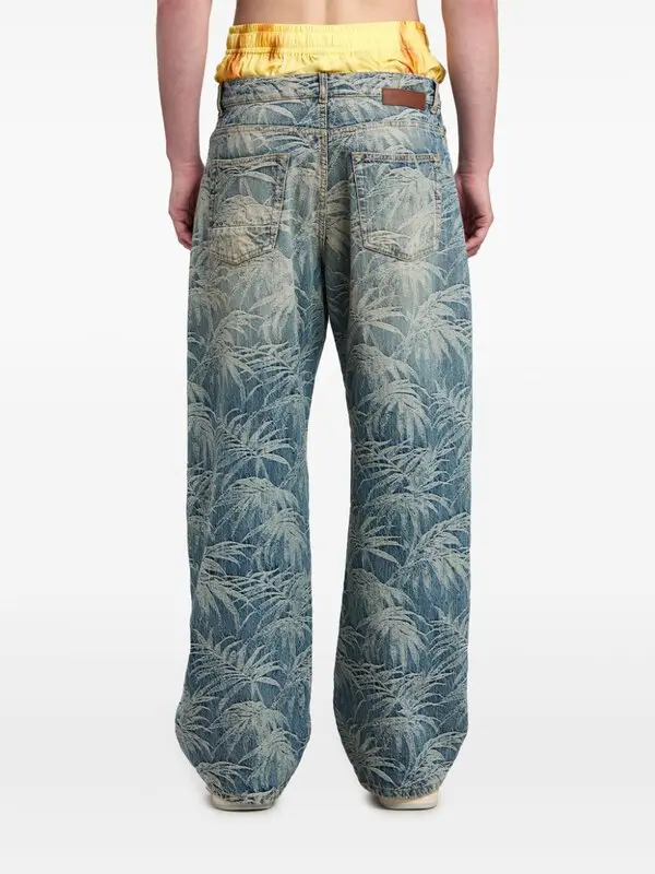 Palm Angels Palm Tree Print Loose Fit Jeans - Blue