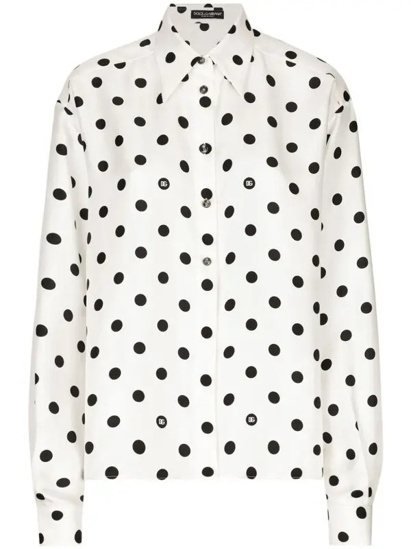 Dolce & Gabbana Polka-dot Silk Shirt - White