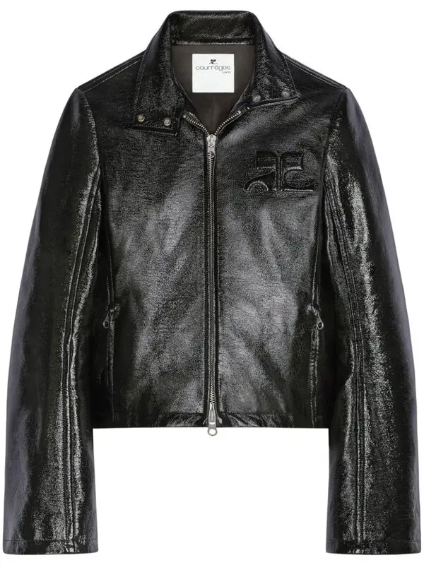 COURREGES Embossed-logo Zip-up Jacket - Black