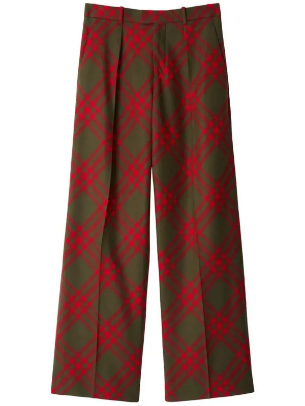 Burberry Check-pattern Wool Tailored Trousers - Red