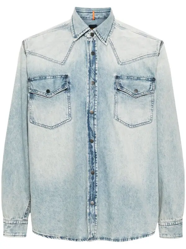 BOSS Press-stud Denim Shirt - Blue