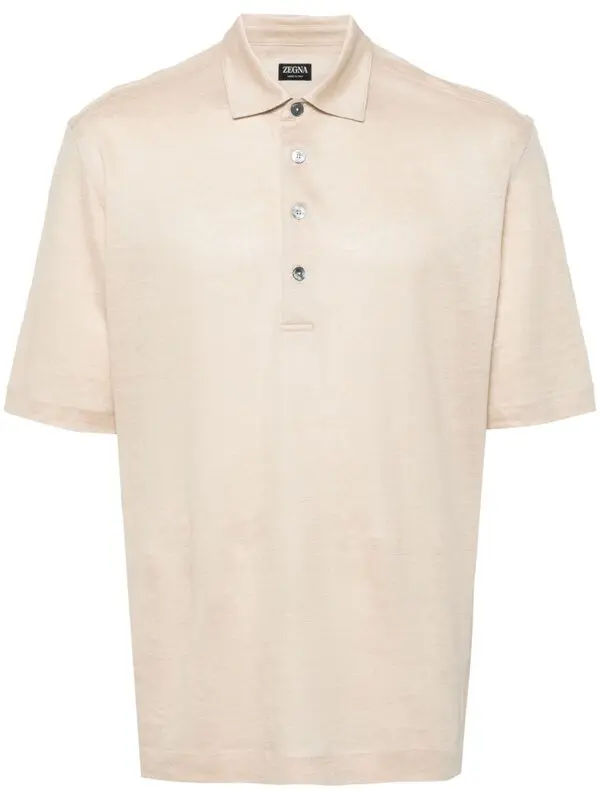 Zegna Short-sleeve Linen Polo Shirt - Neutrals