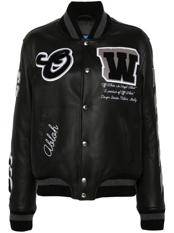 Off-White Appliqué Leather Bomber Jacket