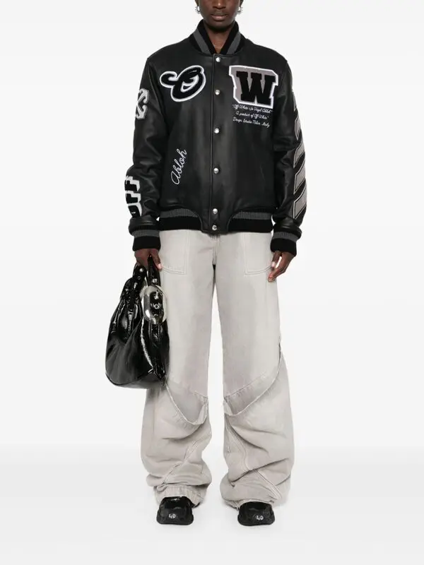 Off-White Appliqué Leather Bomber Jacket