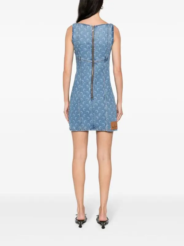MARINE SERRE Crescent Moon Print Denim Mini Dress - Blue