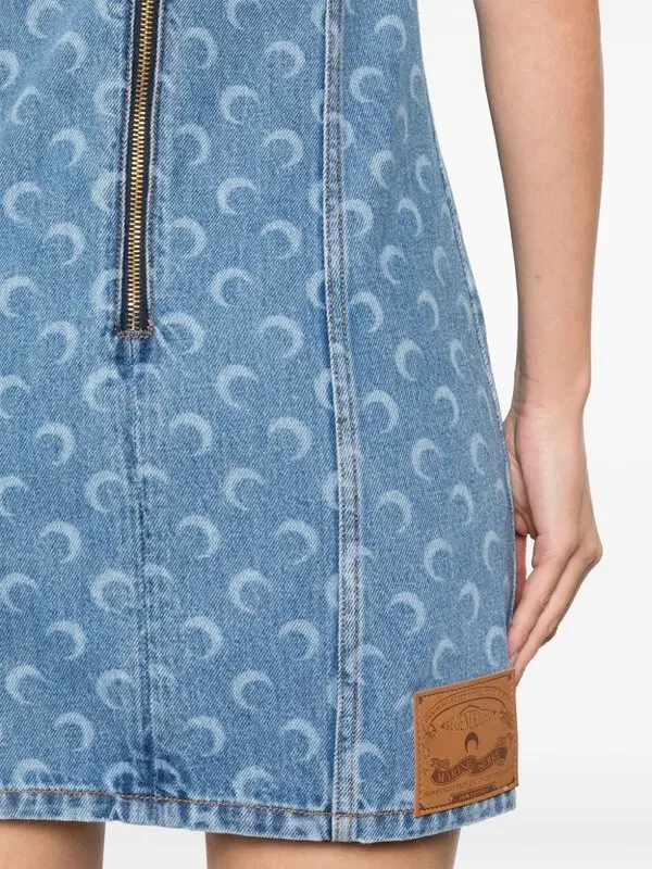 MARINE SERRE Crescent Moon Print Denim Mini Dress - Blue