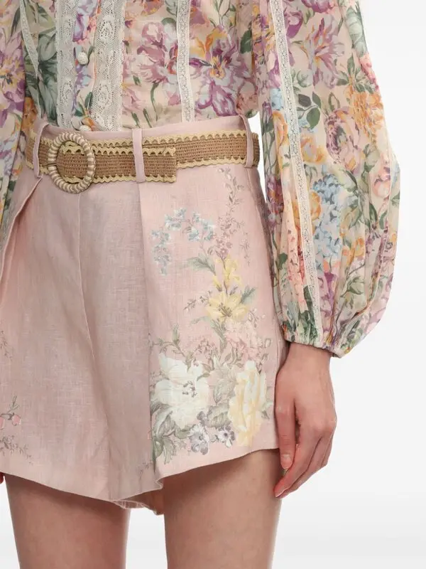 Zimmermann Waverly Floral-print Linen Shorts