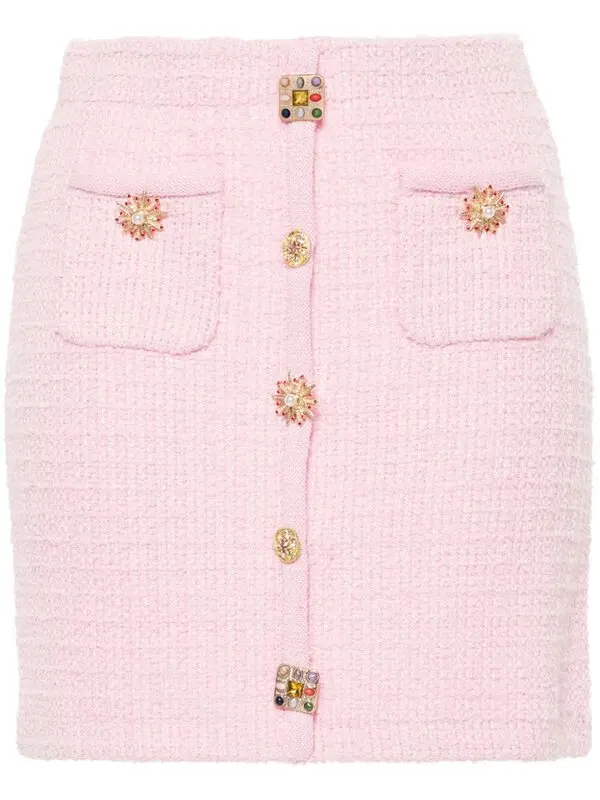 SELF-PORTRAIT Jewelry-buttons Knitted Mini Skirt - Pink