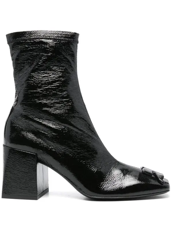 COURREGES Logo-appliqué Patent Leather Boots - Black