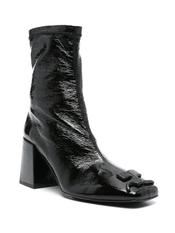 COURREGES Logo-appliqué Patent Leather Boots - Black