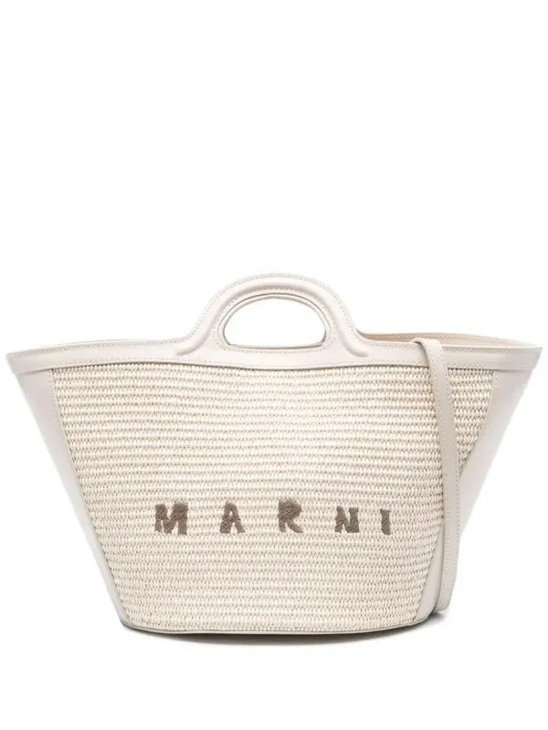 Marni Logo-embroidered Interwoven Tote Bag - White