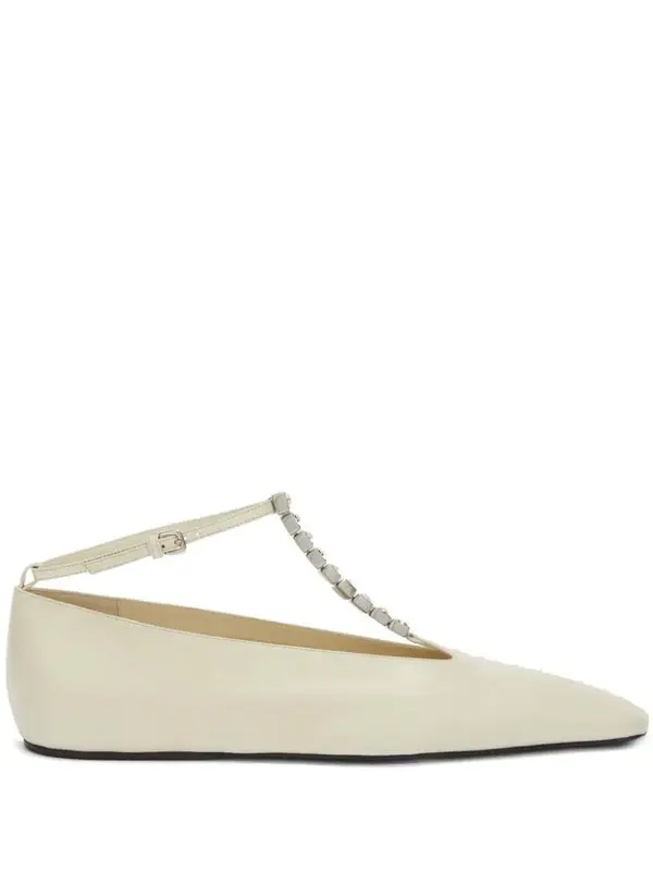 JIL SANDER Crystal-embellished Leather Ballerina Shoes - White