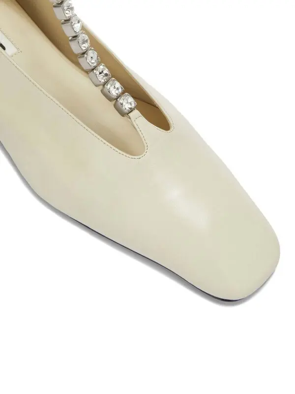 JIL SANDER Crystal-embellished Leather Ballerina Shoes - White