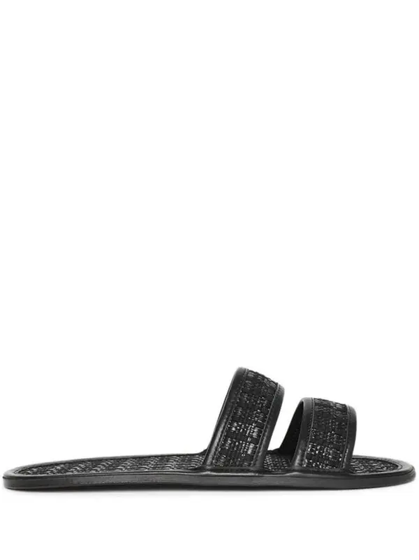BODE Woven Raffia Slides - Black