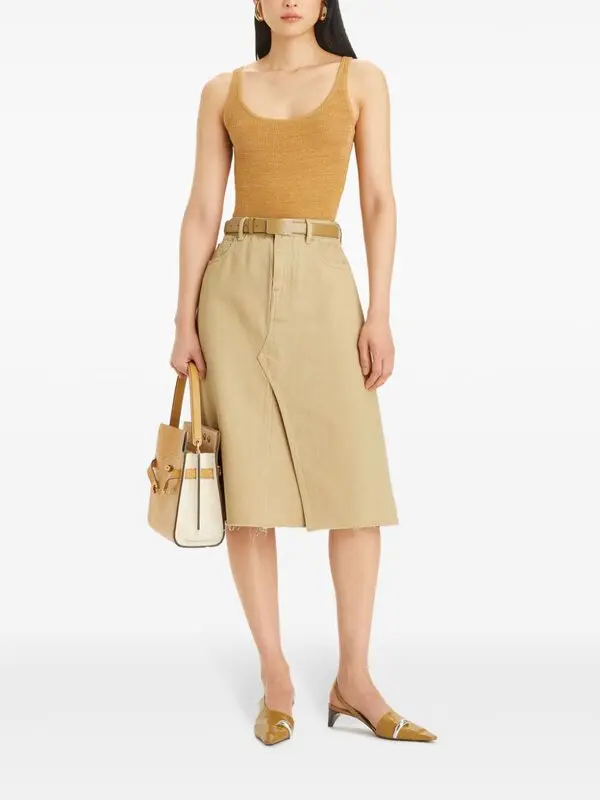 Tory Burch Deconstructed Denim Midi Skirt - Neutrals