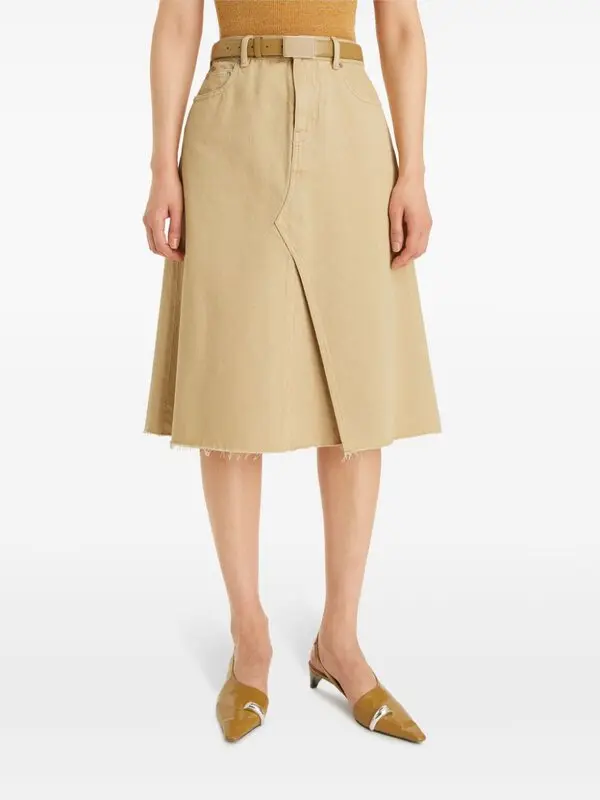 Tory Burch Deconstructed Denim Midi Skirt - Neutrals