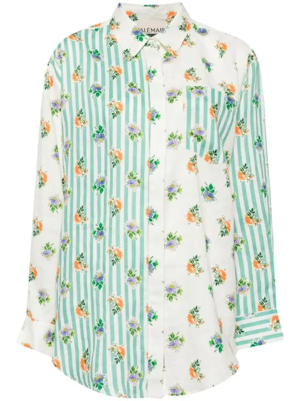 ALEMAIS Floral-print Striped Linen Shirt