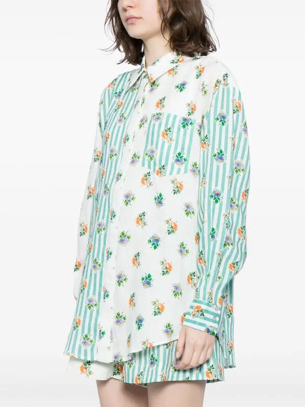 ALEMAIS Floral-print Striped Linen Shirt
