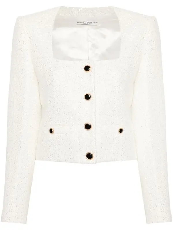 Alessandra Rich Sequin Tweed Jacket - White