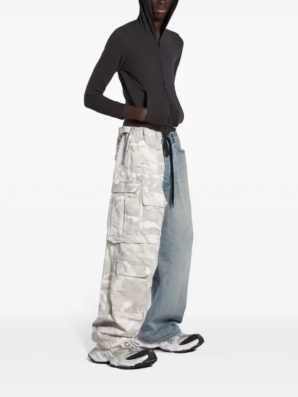 Balenciaga Grayscale Camo Denim Hybrid Wide-Leg Trousers - Blue