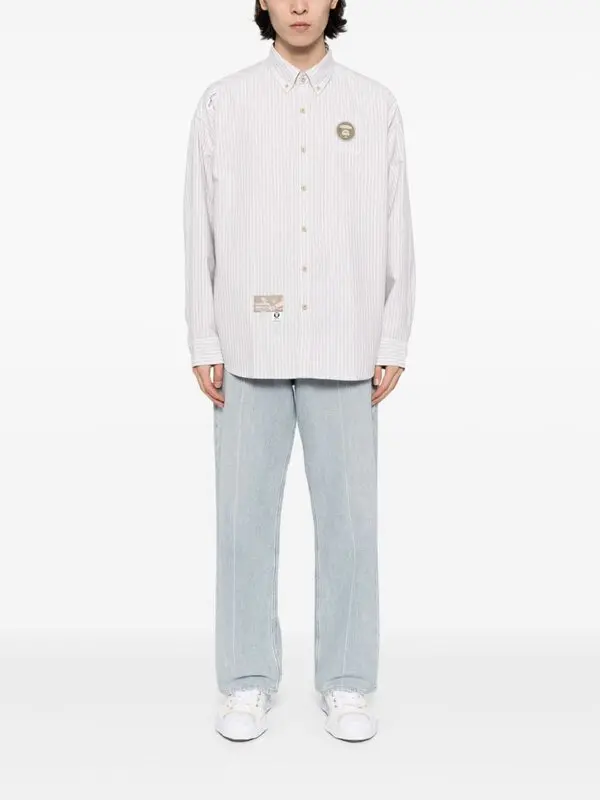 AAPE BY *A BATHING APE Striped Cotton Shirt - Neutrals