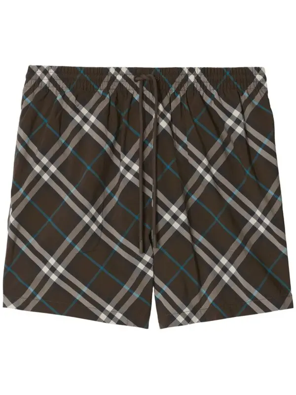 Burberry Checked Drawstring-waist Swim Shorts - Green