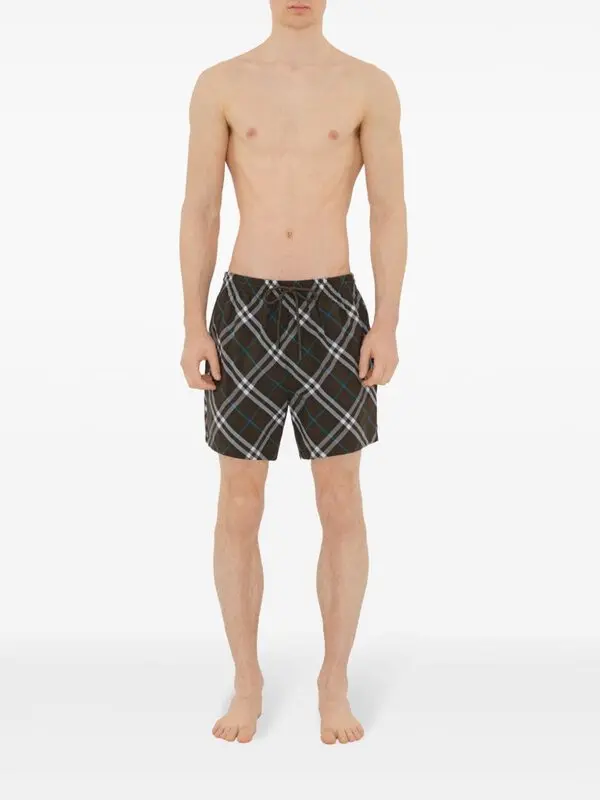 Burberry Checked Drawstring-waist Swim Shorts - Green