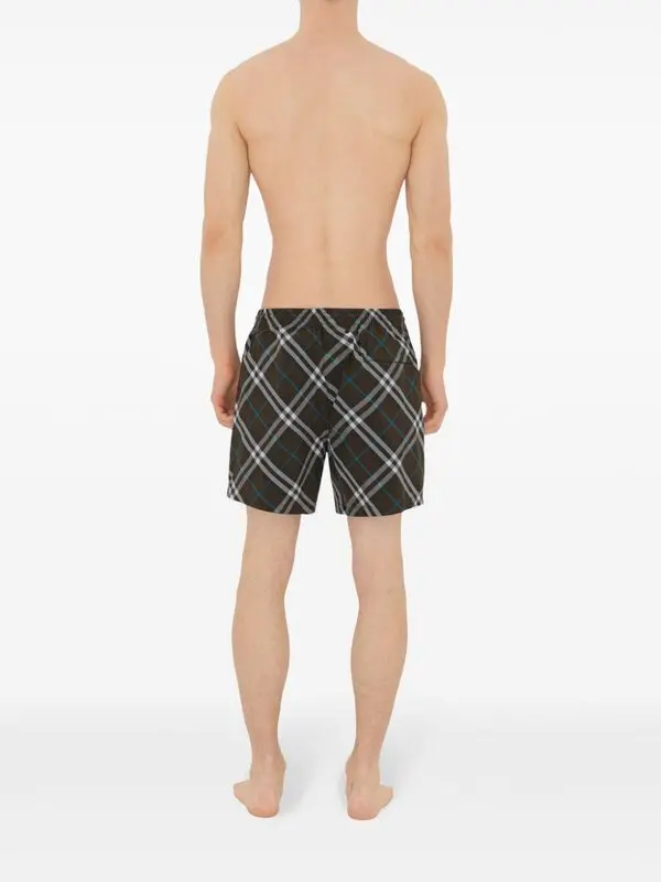 Burberry Checked Drawstring-waist Swim Shorts - Green