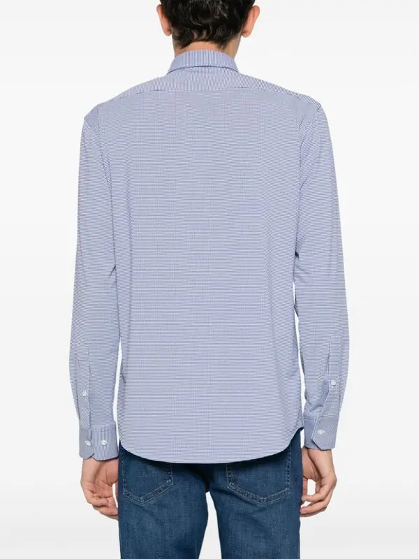 BOSS Gingham-check Long-sleeve Shirt - Blue