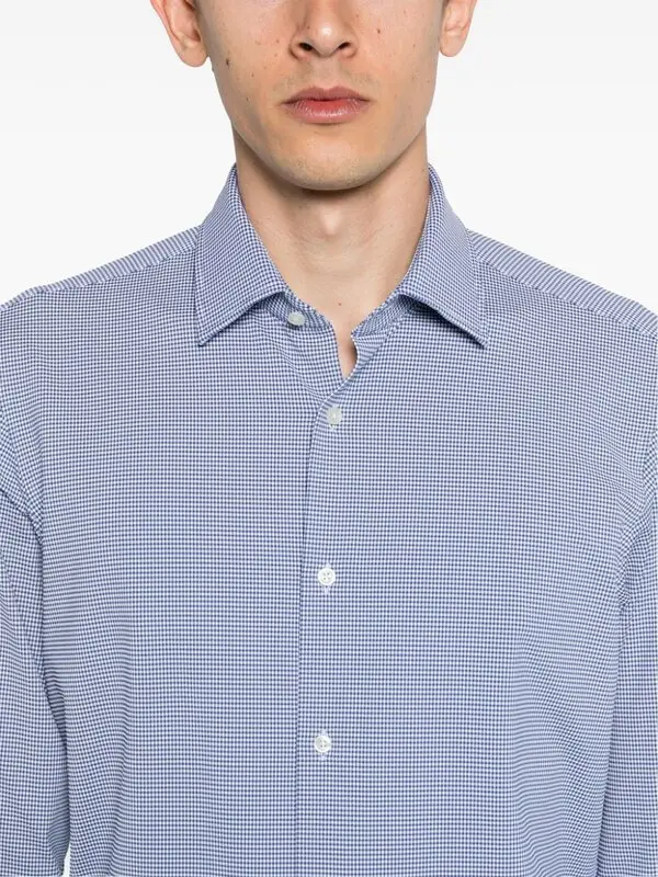 BOSS Gingham-check Long-sleeve Shirt - Blue