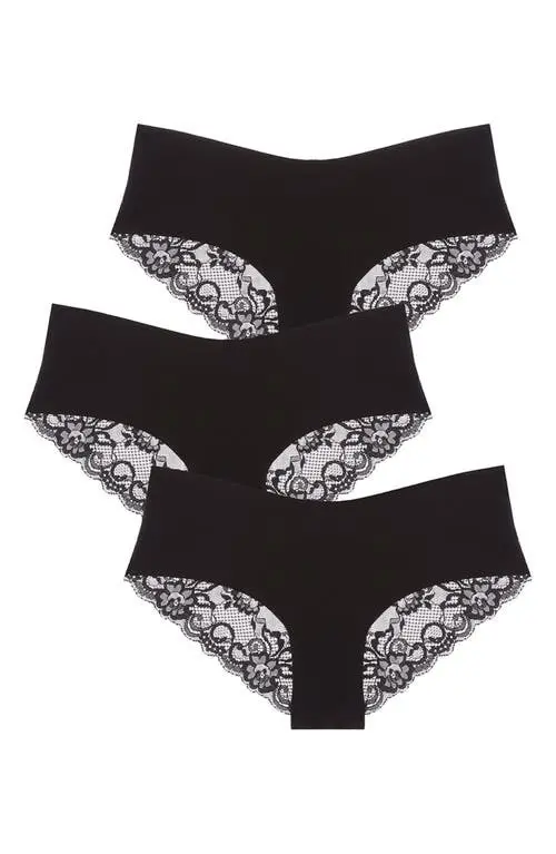 JOURNELLE Estelle 3-pack Cotton Jersey & Lace Hipster Briefs - Black