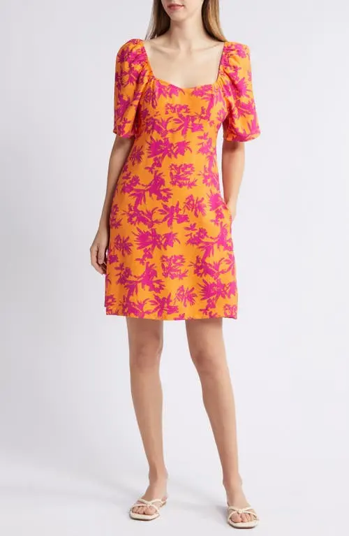 Loveappella Floral Print Puff Sleeve Dress