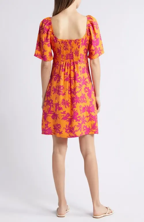 Loveappella Floral Print Puff Sleeve Dress