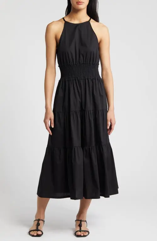 Loveappella Smocked Waist Tiered Maxi Dress - Black - 30% Off | Editorialist