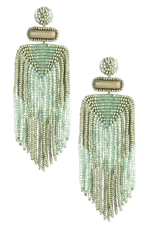 Deepa Gurnani Jody Fringe Drop Earrings - Olive