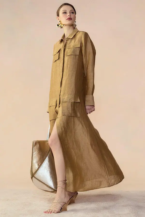 Cynthia Rowley Lagos Silk Linen Shirt Dress - Brown | Editorialist