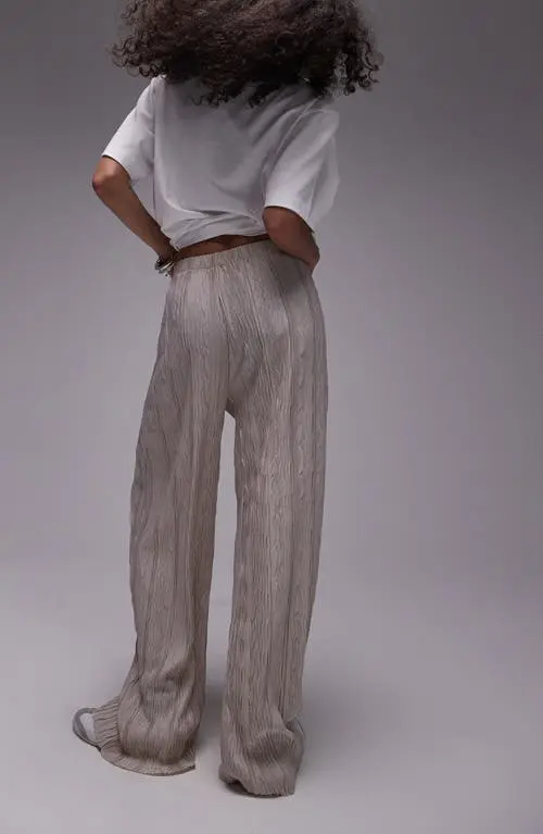 Topshop Textured Plissé Wide Leg Pants In Beige 40% Off
