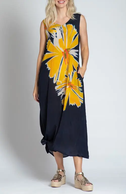 APNY Print V-neck Sleeveless Chiffon Midi Dress - Navy Multi