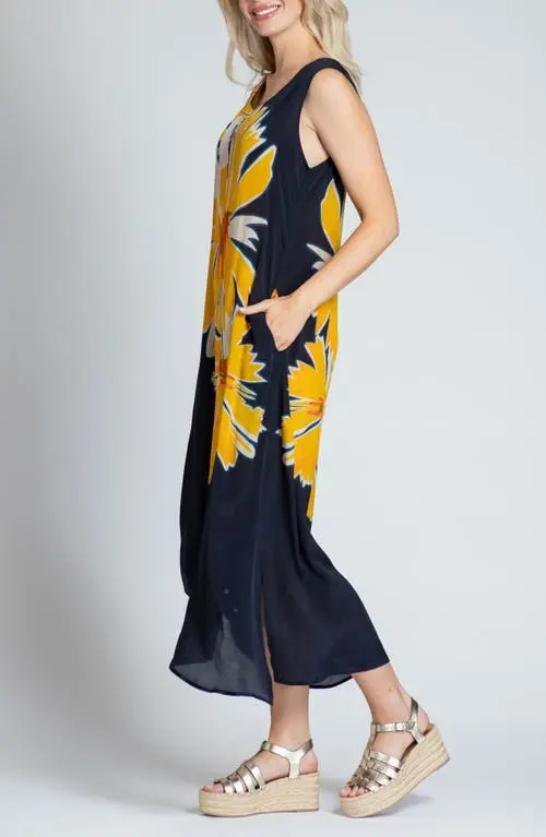 APNY Print V-neck Sleeveless Chiffon Midi Dress - Navy Multi
