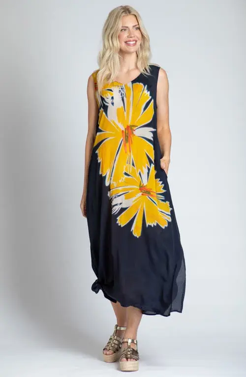 APNY Print V-neck Sleeveless Chiffon Midi Dress - Navy Multi