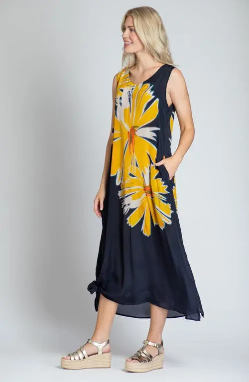 APNY Print V-neck Sleeveless Chiffon Midi Dress - Navy Multi
