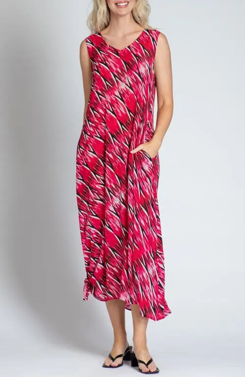 APNY Print V-neck Sleeveless Chiffon Midi Dress - Red Multi