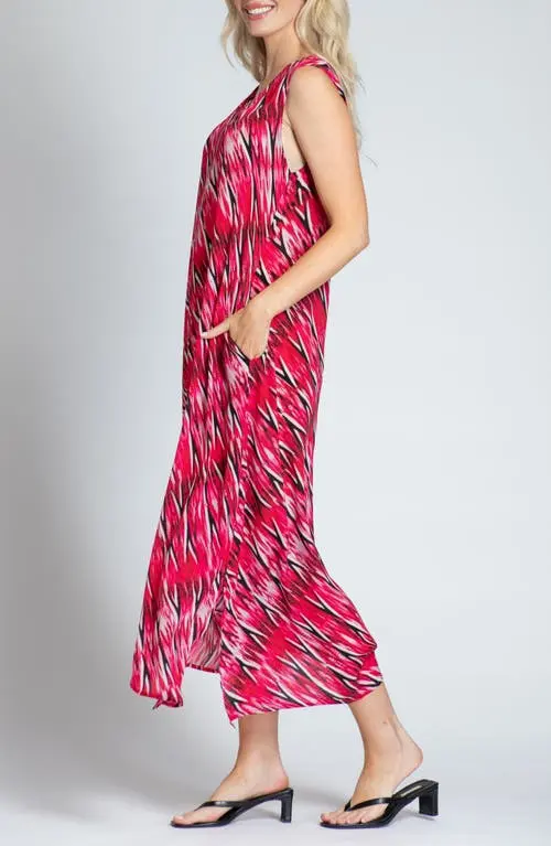 APNY Print V-neck Sleeveless Chiffon Midi Dress - Red Multi