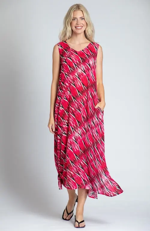 APNY Print V-neck Sleeveless Chiffon Midi Dress - Red Multi
